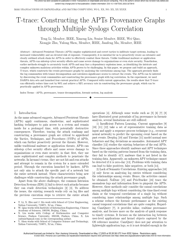T-Trace Constructing The APTs Provenance Graphs Through Multiple ...