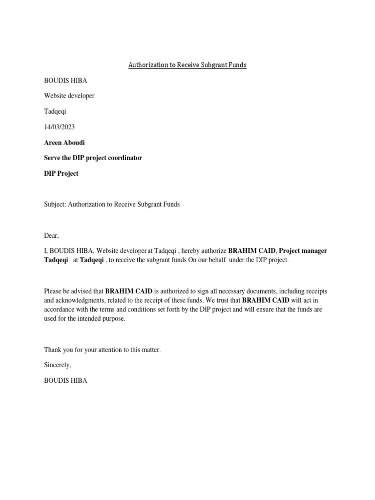 Subgrant Fund Authorization | PDF