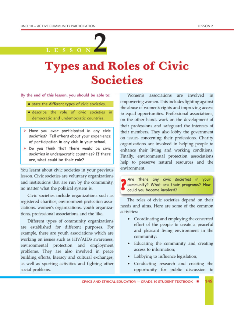 Grade 10civics and Ethical Educationunit 10 Active Community ...