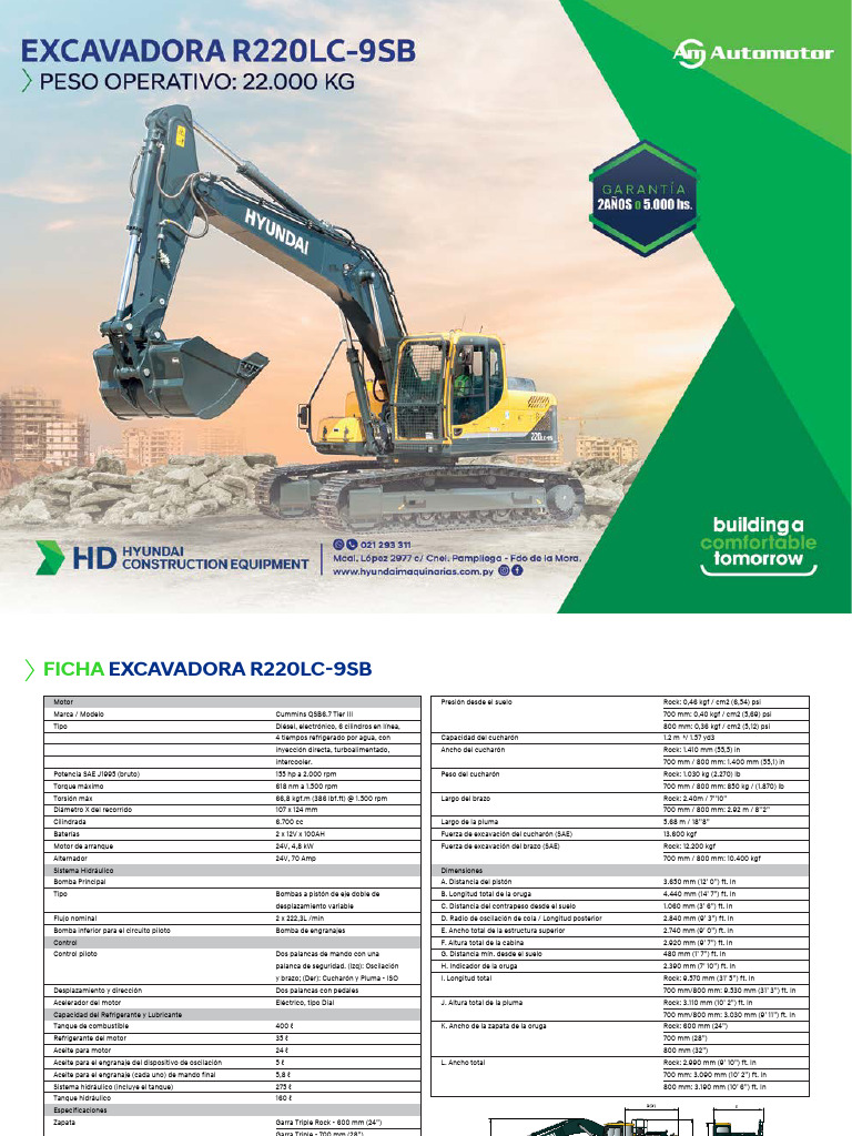 Ficha Técnica Excavadora Cat 220 | PDF | Propulsión | Partes de vehículo