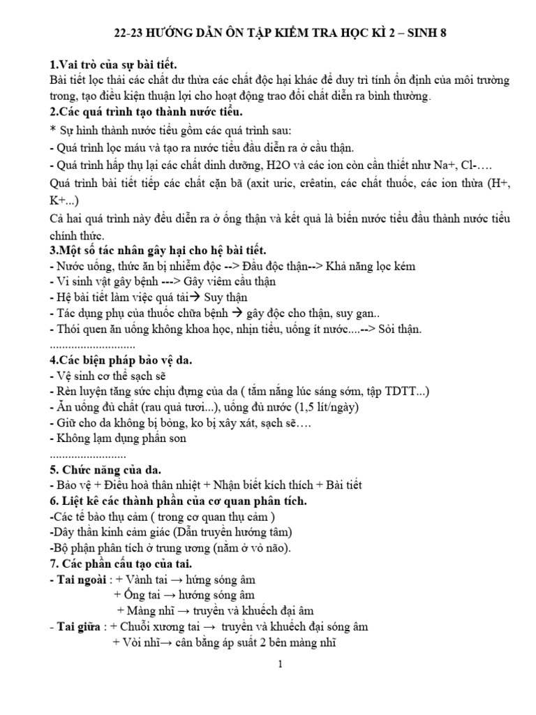 22-23 HD ôn tập Sinh 8 HK2- Send | PDF