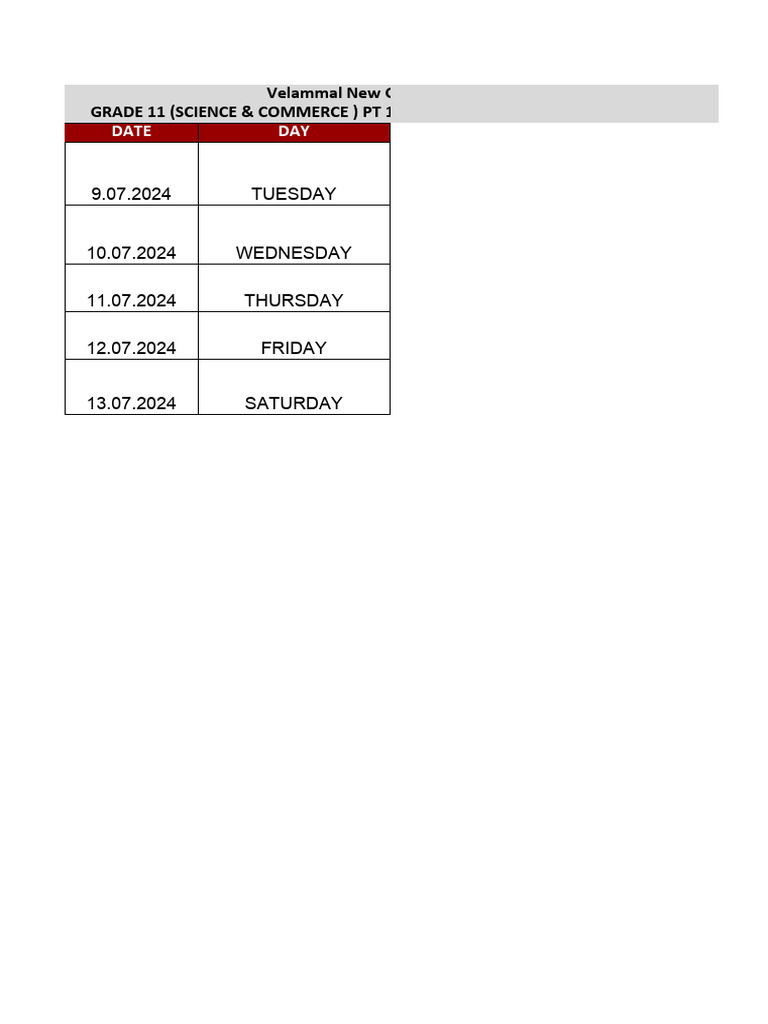 Grade 11 (Science & Commerce) PT 1 Exam Timetable & Portions July 2024 ...