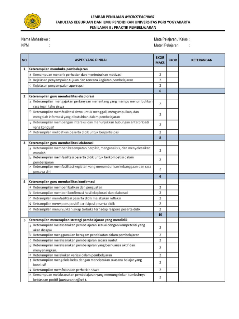 Penilaian Micro Teaching | PDF