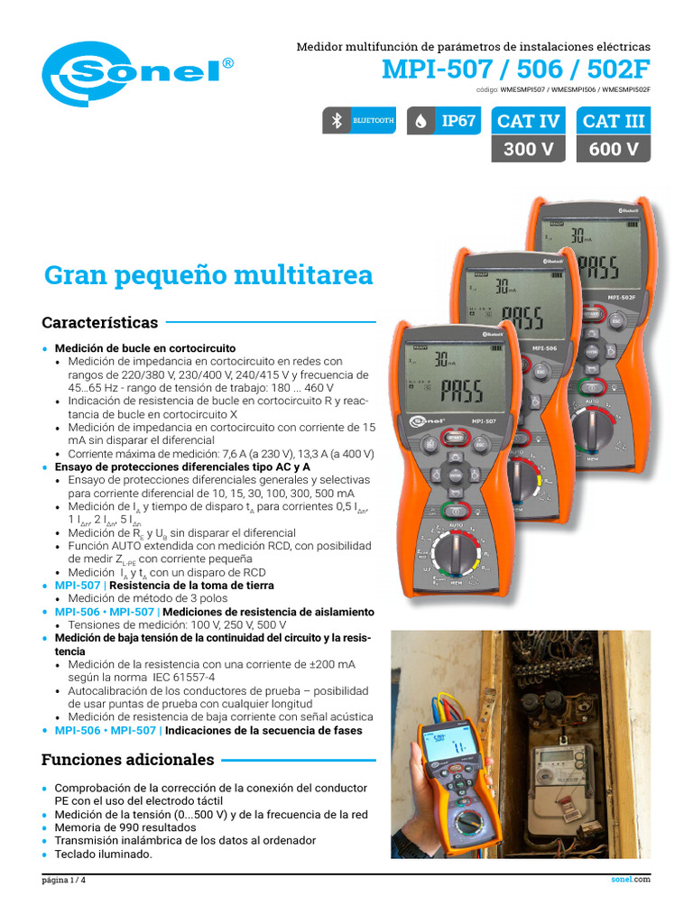 Folleto MPI-502F 506 507 ES v4.01 | PDF | Corriente eléctrica | Resistencia Eléctrica y Conductancia