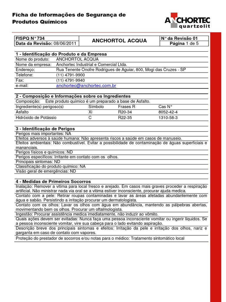 Anchortec Quartzolit - Anchortol Acqua | PDF | Embalagem e rotulagem ...