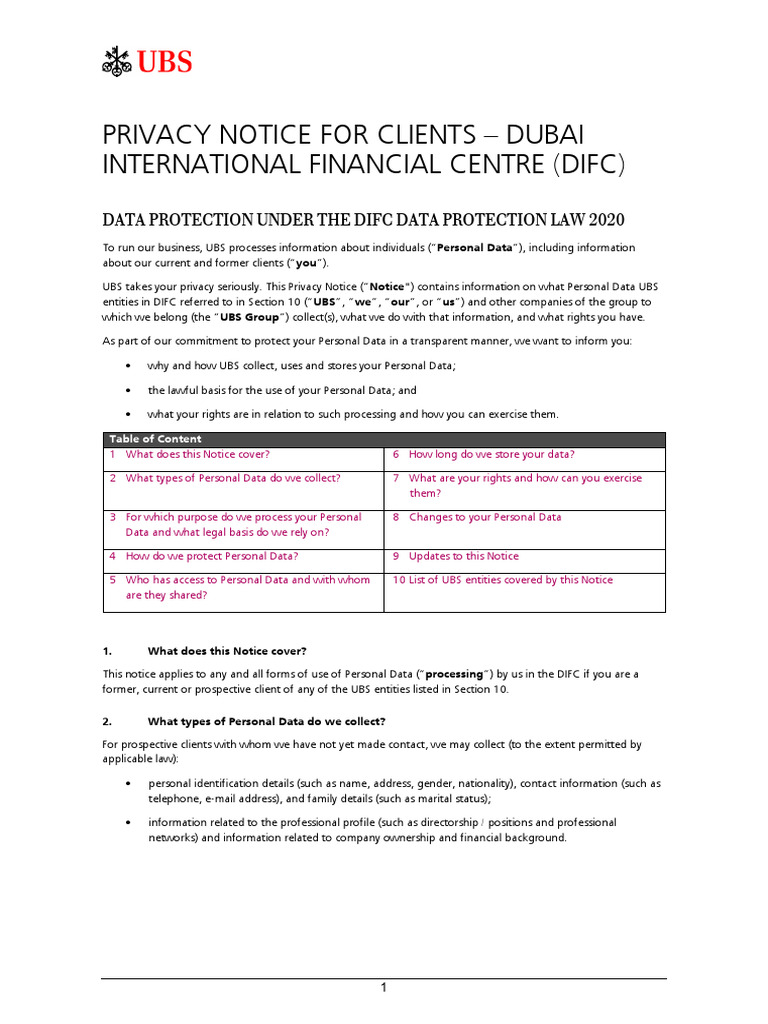 DIFC Client Privacy Notice 2020 | PDF | Computer Security | Security