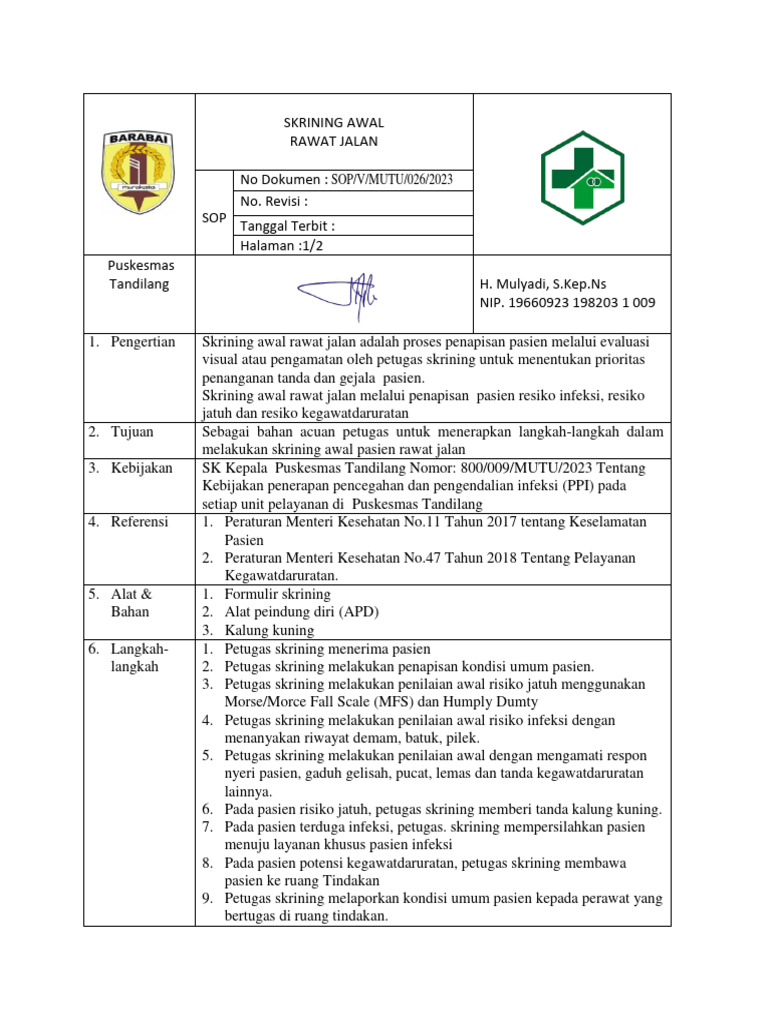 SOP Skrining Awal Rawat Jalan | PDF