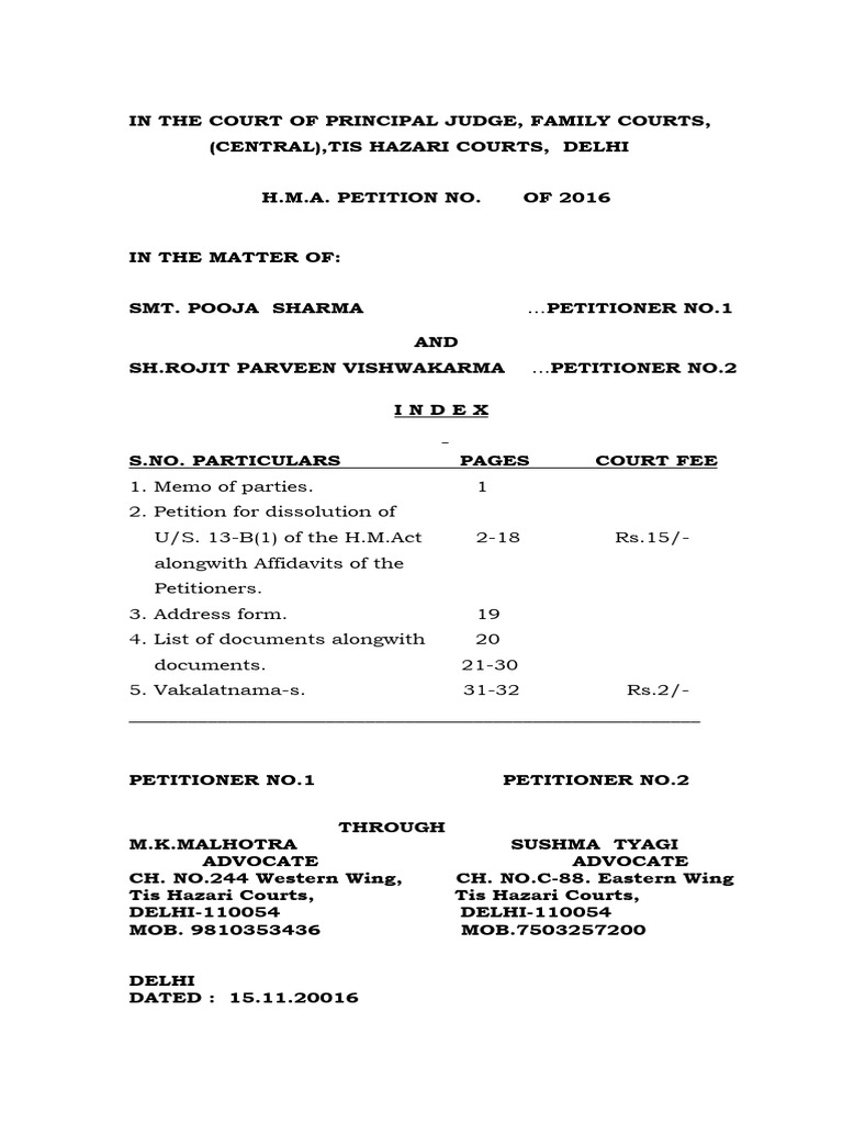 Mutual - Divorce - Pooja Sharma vs. Rojit Praveen 1st Motion | PDF ...
