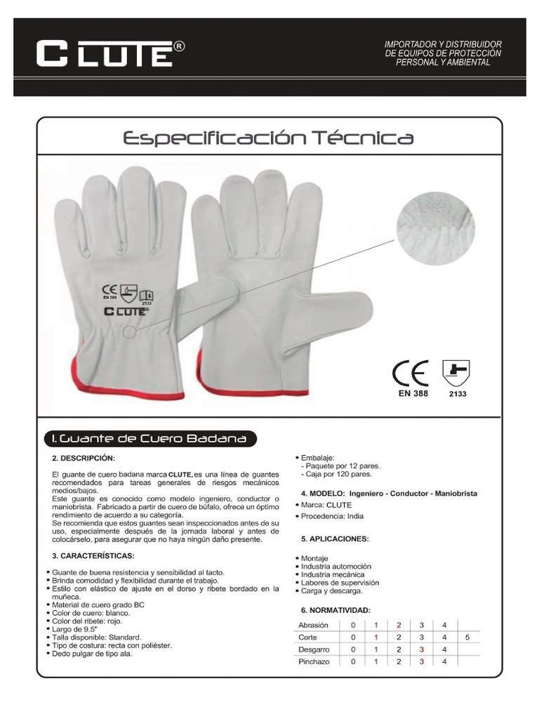Guante Badana Blanco CLUTE | PDF