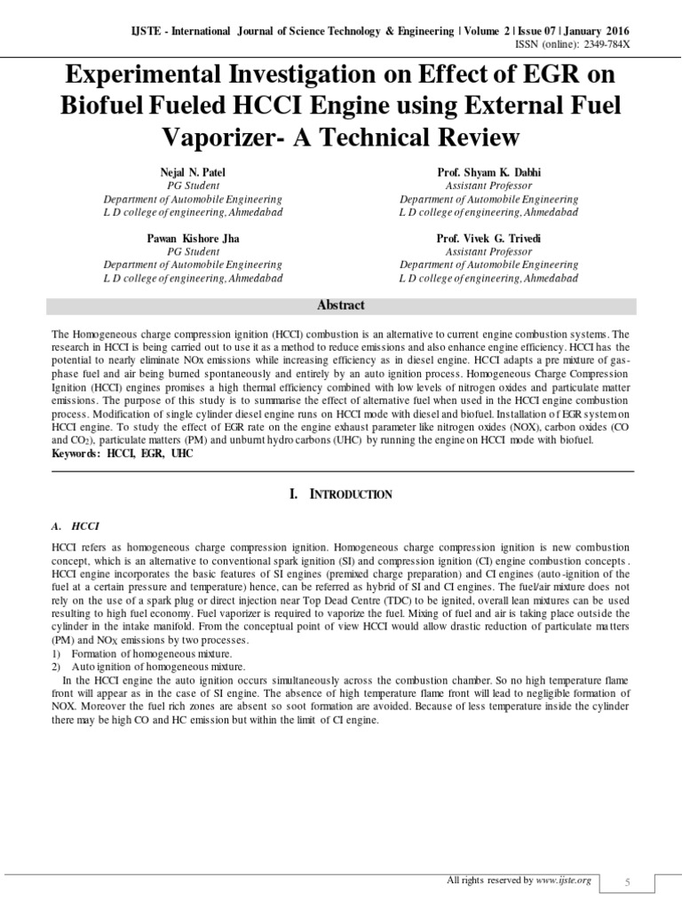 Experimental Investigation On Effect of EGR On Biofuel Fueled HCCI Engine Using External Fuel ...