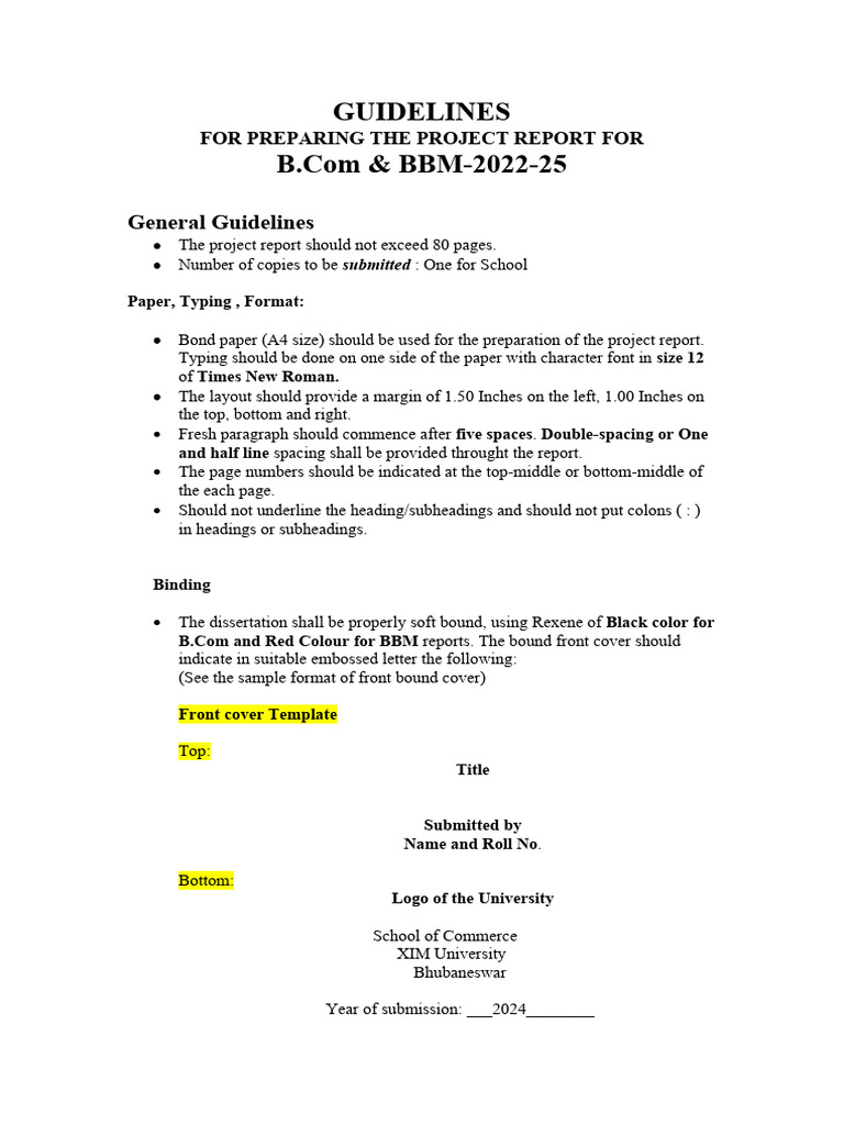 Guidelines & Templates For SIP Report Format-B.combBM2022-25 | PDF ...