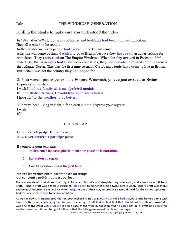 Axis 1 Tale Worksheet Windrush | PDF