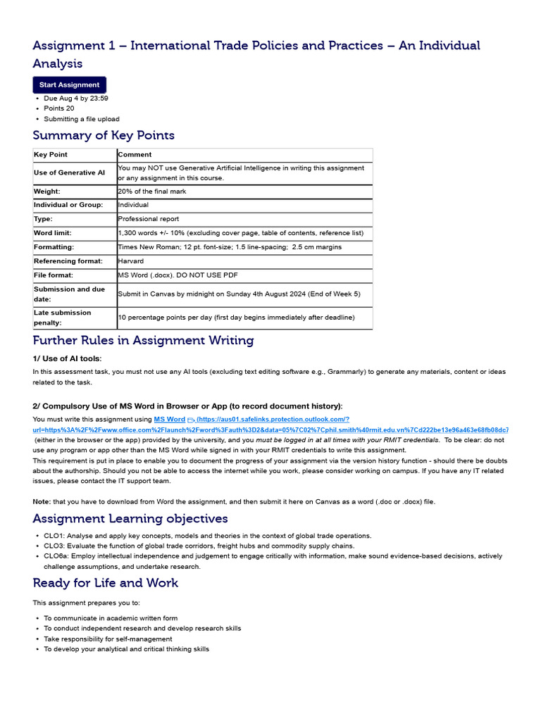 Assignment 1 International Trade Policies and Practices An Individual ...