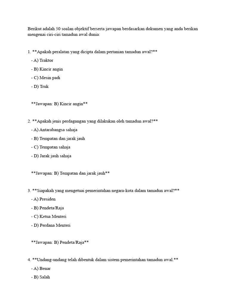 Berikut Adalah 50 Soalan Objektif Berserta Jawapan Berdasarkan Dokumen Yang Anda Berikan ...