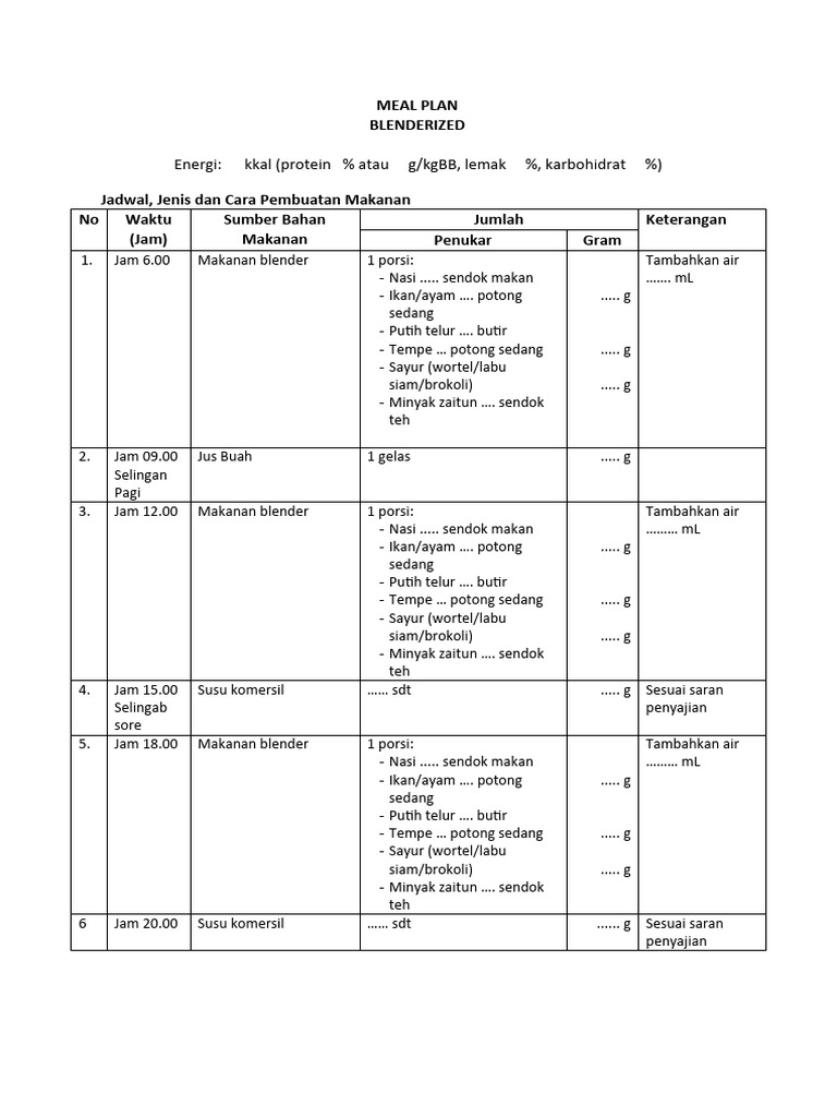 Template Meal Plan BLD | PDF