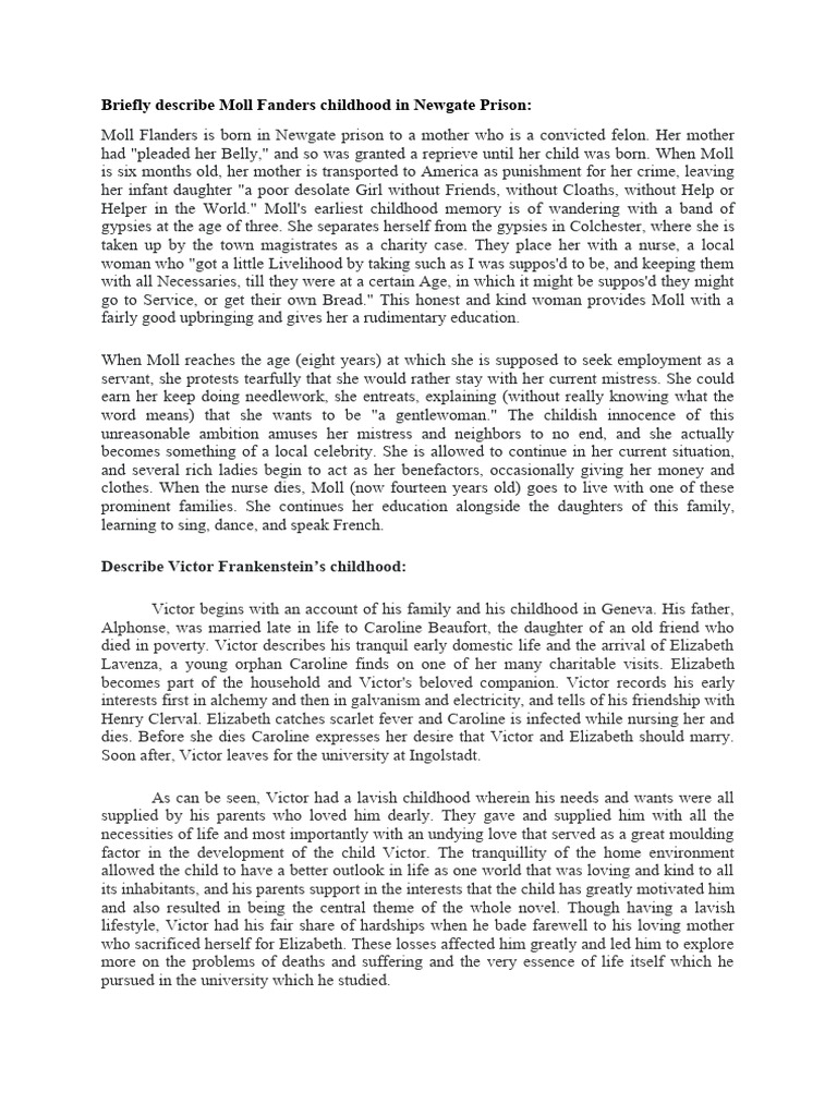 Briefly Describe Moll Fanders Childhood in Newgate Prison | PDF ...