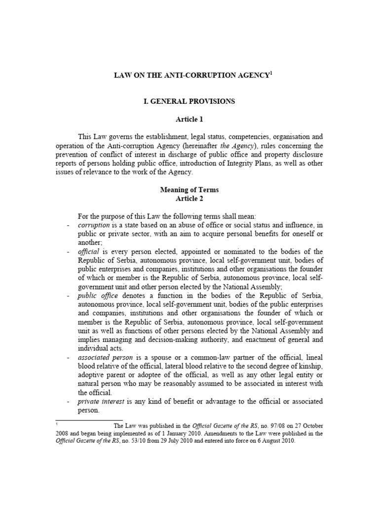 Law On The Anti-Corruption Agency - 180411 | PDF | Board Of Directors ...