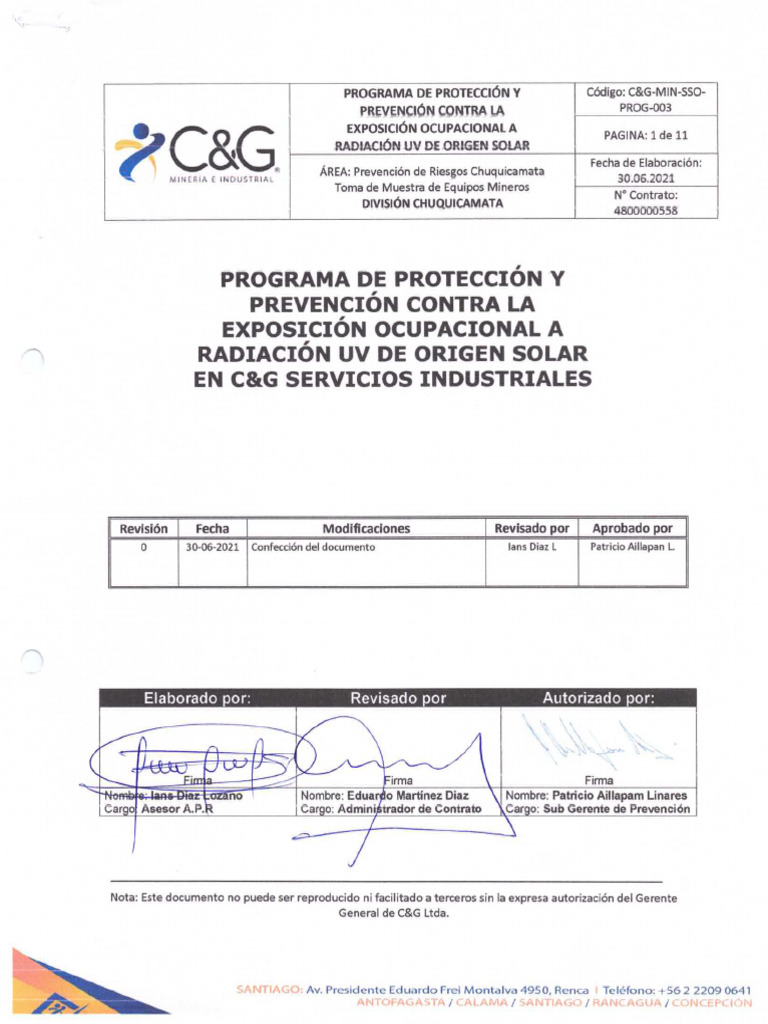 Programa de Proteccion Prevencion Radiacion UV CYG | PDF