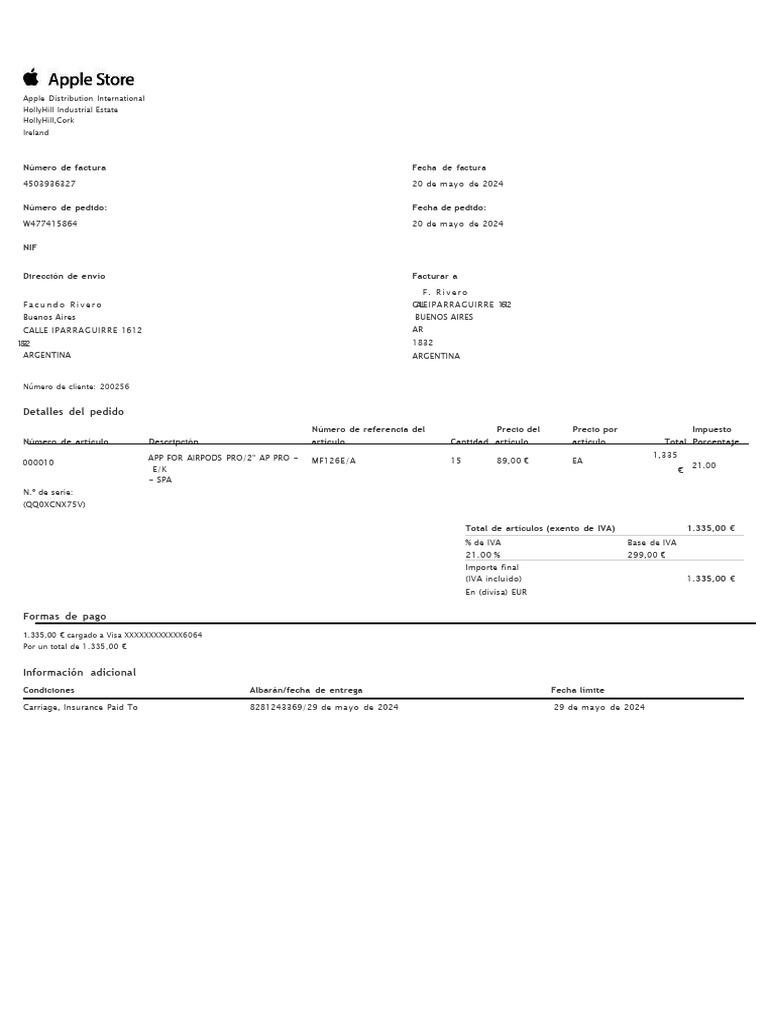 Factura de Apple | PDF | Apple Inc.