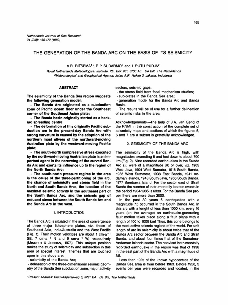 The Generation of The Banda Arc On The Basis of Its Seismicity 1989 ...