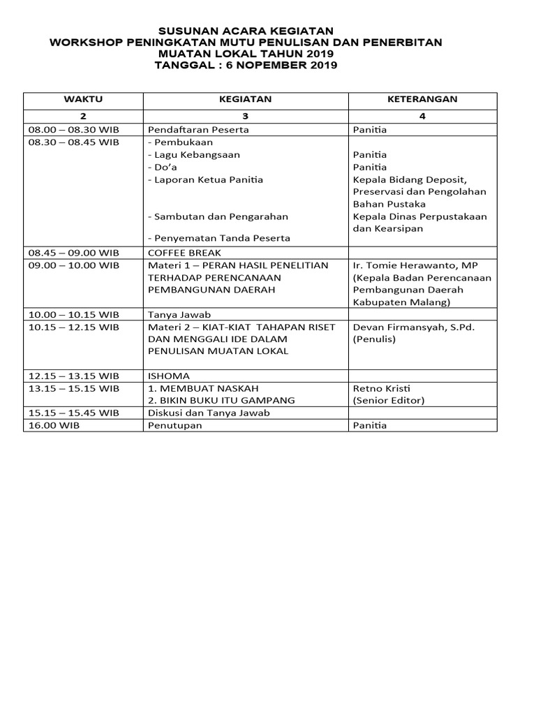 Susunan Acara Kegiatan SPJ | PDF