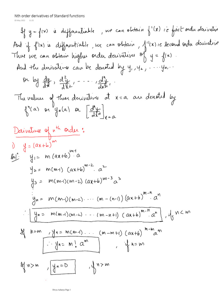 NTH Order Derivatives of Standard Functions | PDF