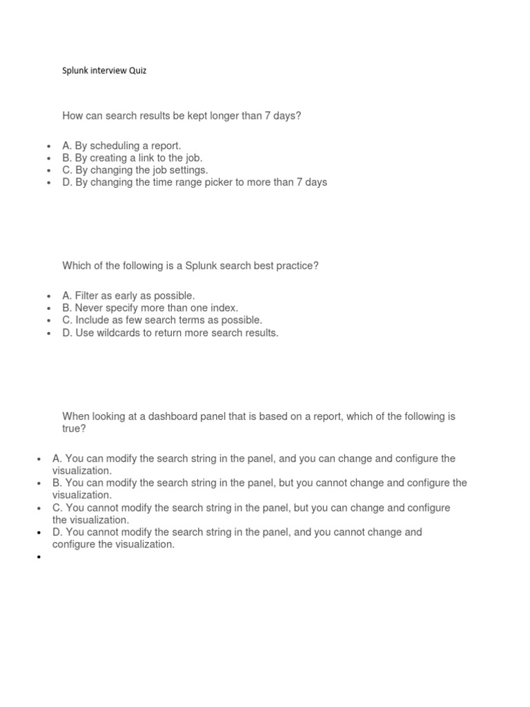 Splunk Interview Prep Quiz | PDF