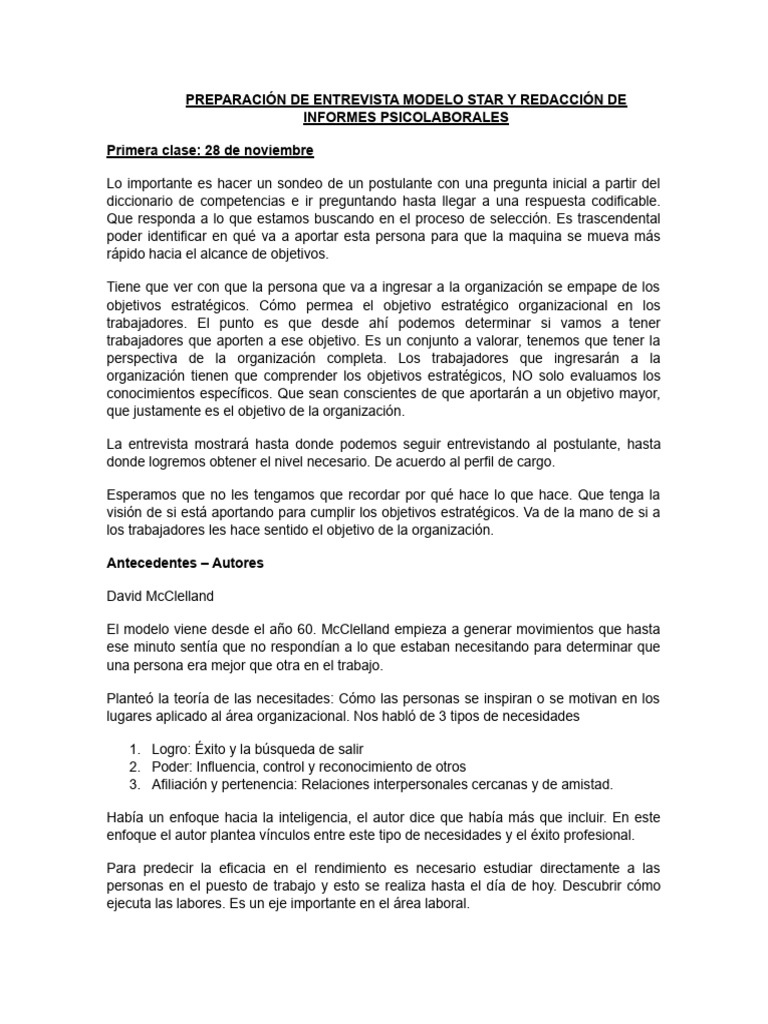 Preparación de Entrevista Modelo Star y Redacción de Informes ...