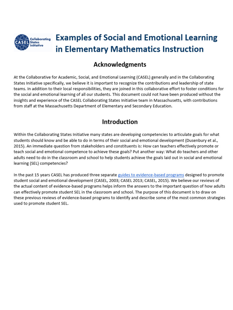 SEL in Elementary Math Education | PDF | Learning | Mathematics