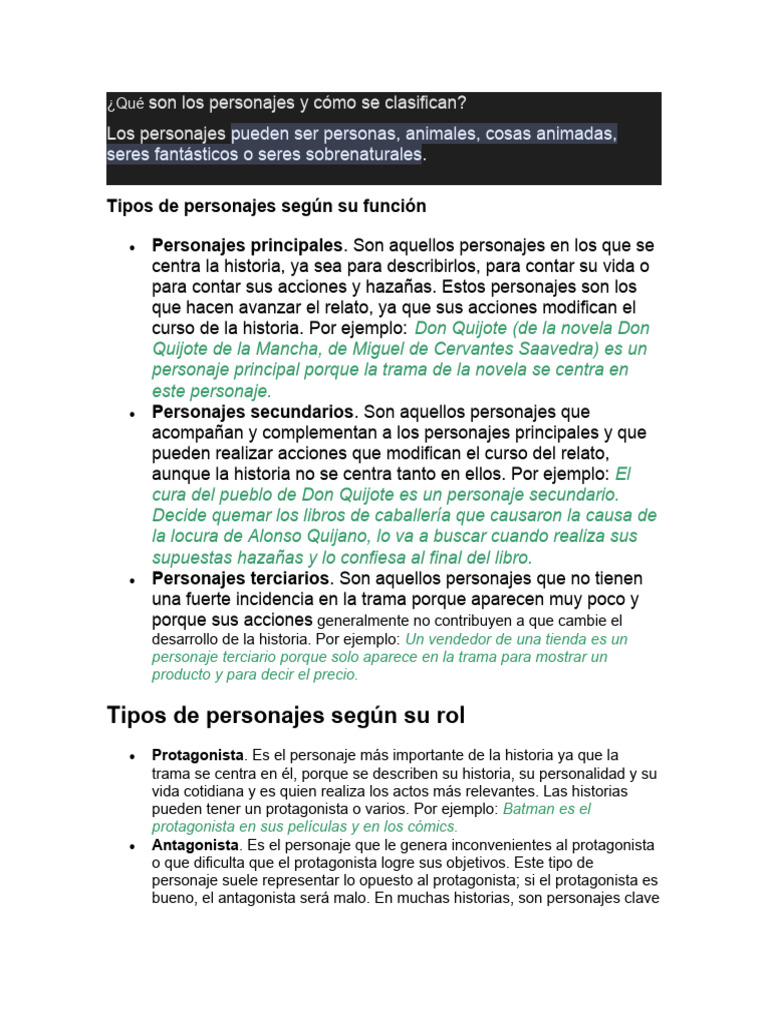 Qué Son Los Personajes y Cómo Se Clasifican | PDF | Don Quijote