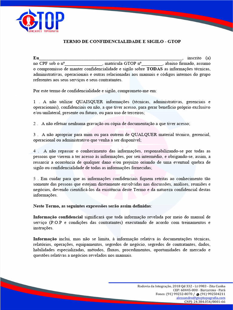 Termo de Confidencialidade e Sigilo | PDF | Informação | Confidencialidade