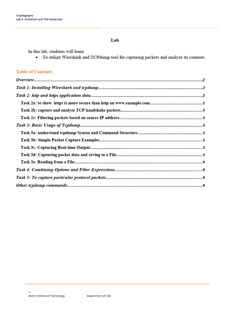 Lab 3 Wireshark and TCP Dump Tool Demo | PDF | Transmission Control Protocol | Port (Computer ...