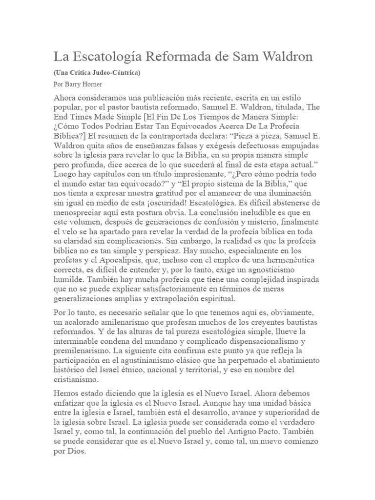 La Escatología Reformada de Sam Waldron | PDF | Iglesia cristiana ...