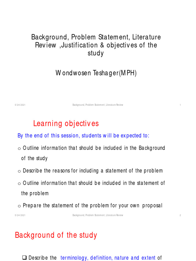 Statement of Problem, Litrature Review and Objectives | PDF ...