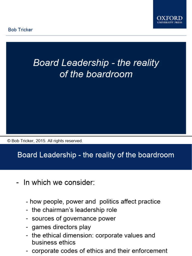 Board Leadership and Corporate Ethics | PDF | Corporate Governance ...