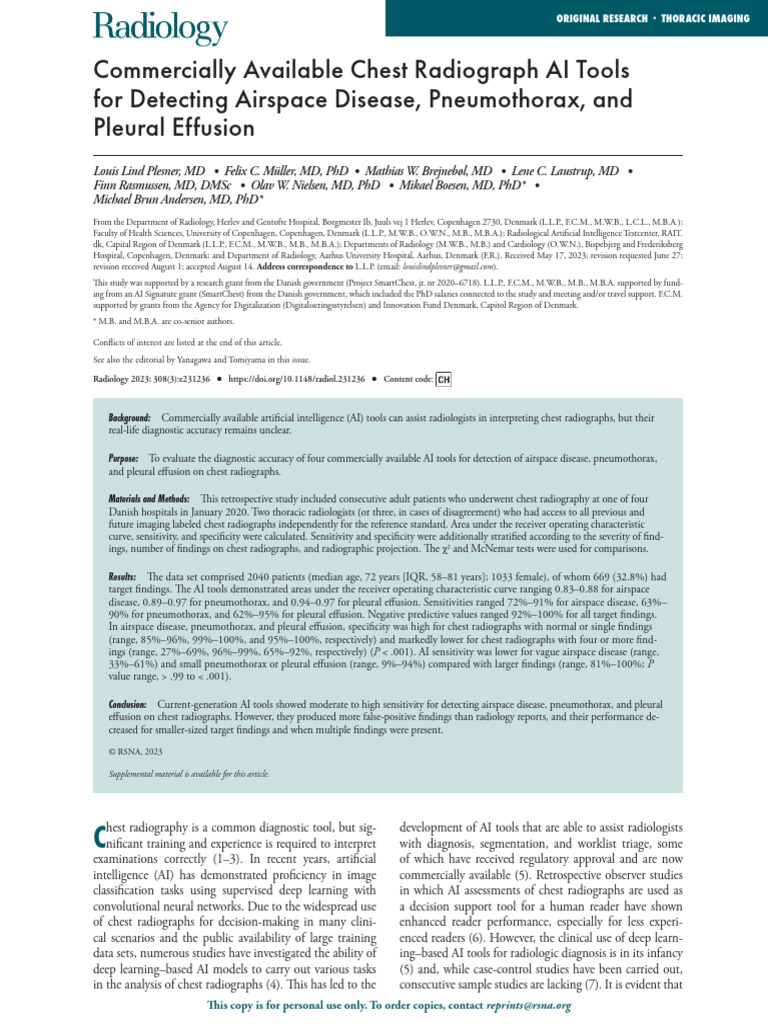 Lind Plesner Et Al 2023 Commercially Available Chest Radiograph Ai ...