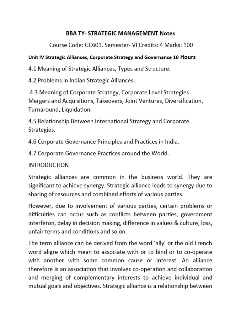 Strategic Management: Alliances & Governance | PDF | Corporate ...
