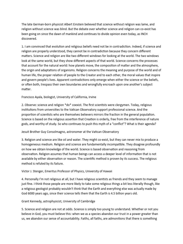 Science vs. Religion: Coexistence Debate | PDF | Relationship Between ...