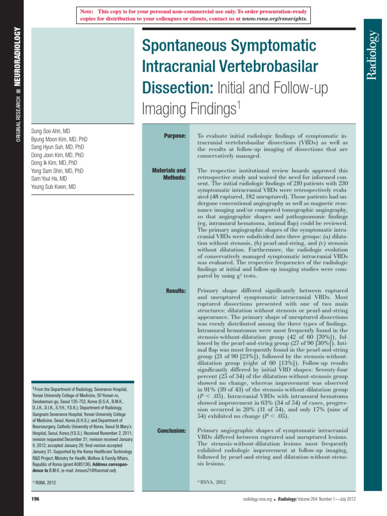 Ahn Et Al 2012 Spontaneous Symptomatic Intracranial Vertebrobasilar ...