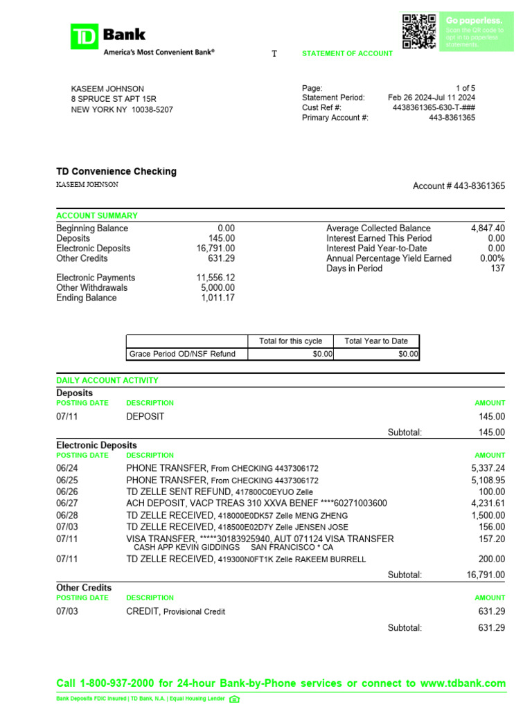 TD Convenience Checking: Account Summary | PDF | Deposit Account | Credit Card
