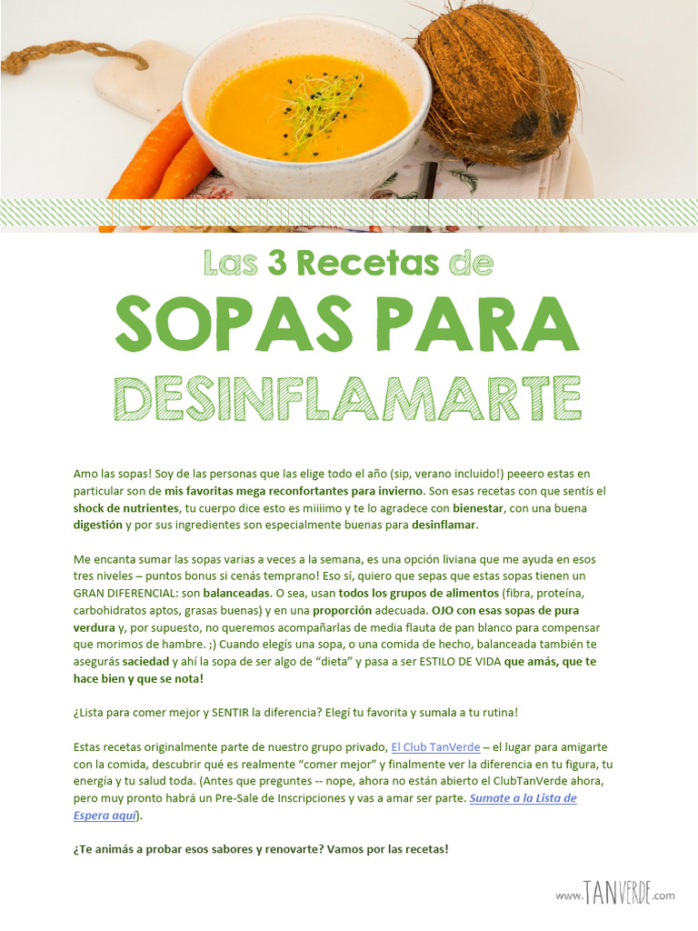 3 Sopas Desinflamatorias y Saludables | PDF | Sopa | Alimentos