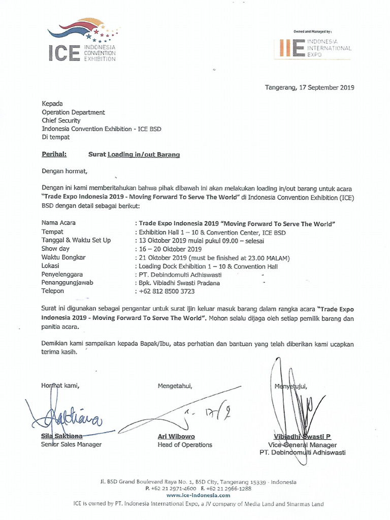 Surat Loading TEI 2019 - 13 Okt | PDF