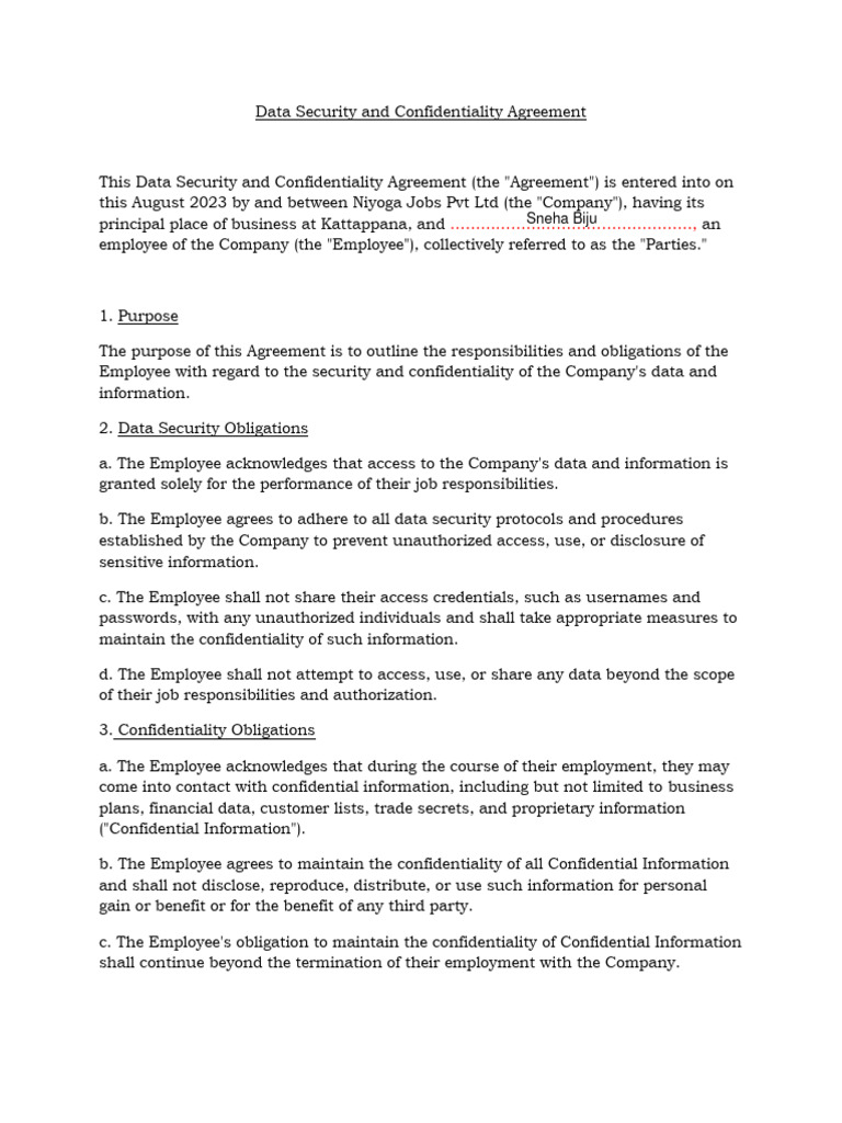 Data Security and Confidentiality Agreement | PDF | Non Disclosure ...
