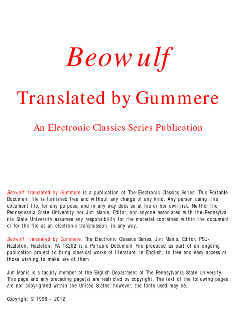 Livro Beowulf Modern English | PDF | Beowulf | English Heroic Legends