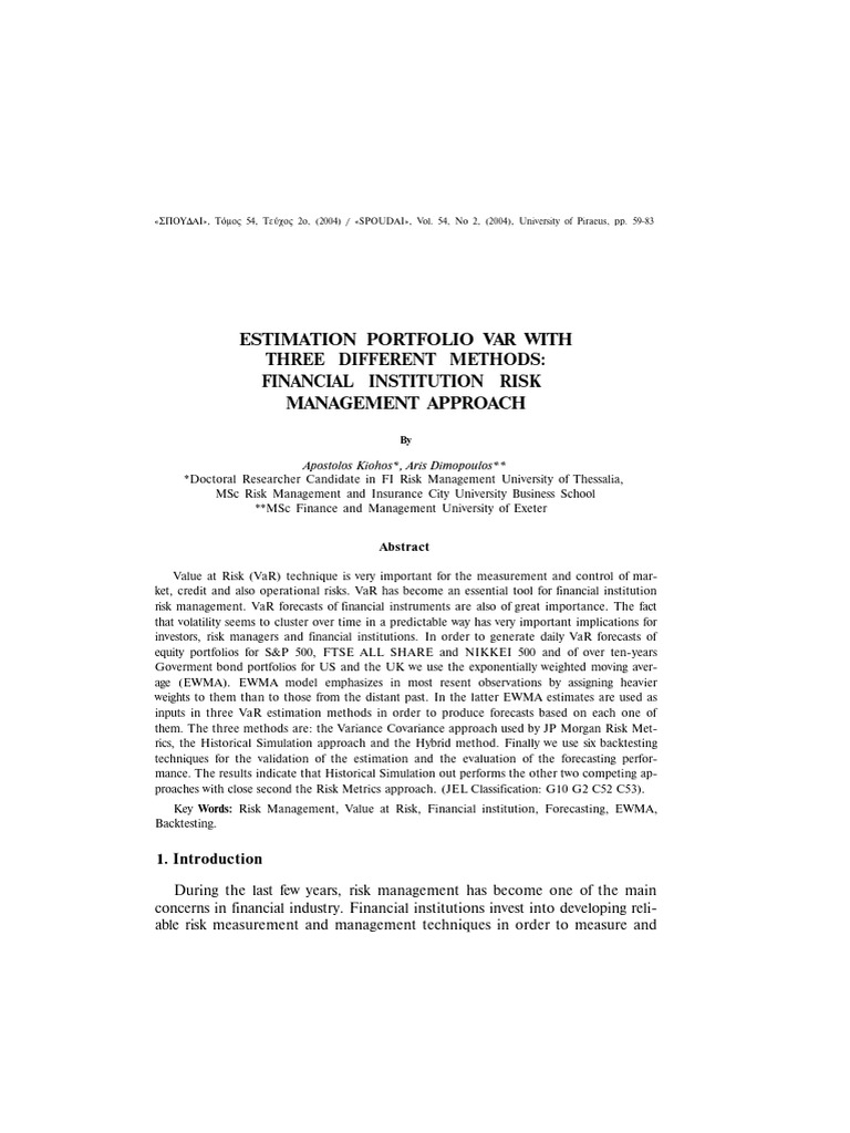 Estimation Portfolio Var With Pdf Value At Risk Forecasting