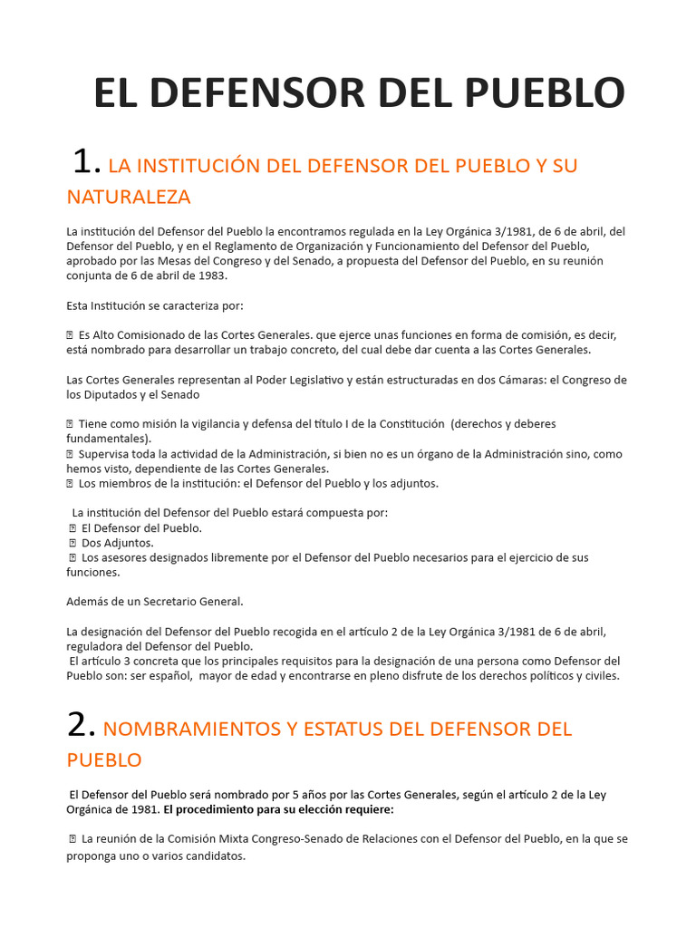 Resumen Tema 1.2. El Defensor Del Pueblo | PDF | Gobierno | Gobernancia