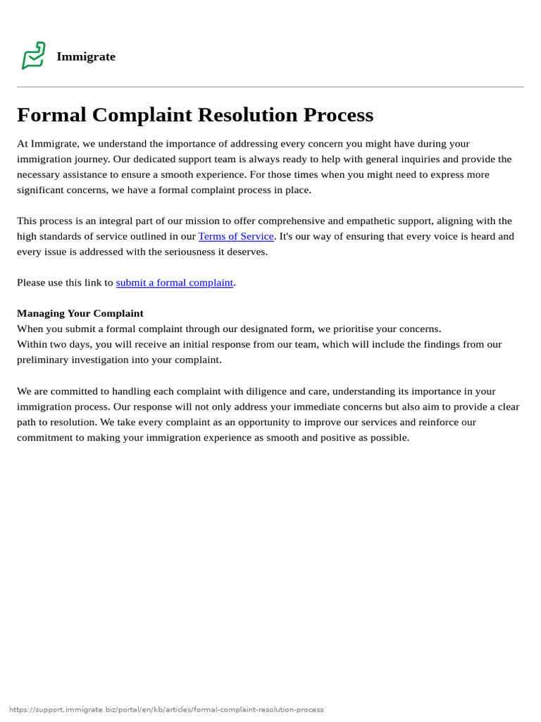 Formal Complaint Resolution Process | PDF