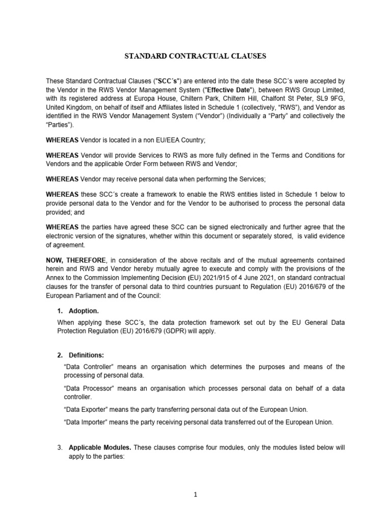 EU Standard Contractual Clauses With Freelancers | PDF | European ...