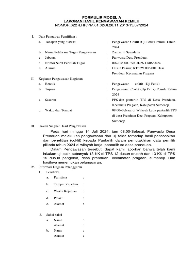 Form A Uji Petik 13 Juli 2024.. | PDF
