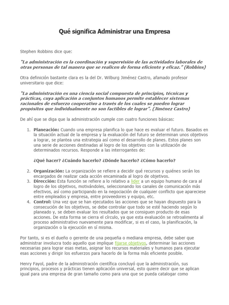 Qué Significa Administrar Una Empresa | PDF | Business | Planificación